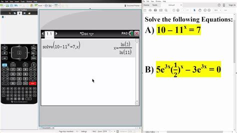 precal solving exponential equations ti nspire cx cas pta youtube