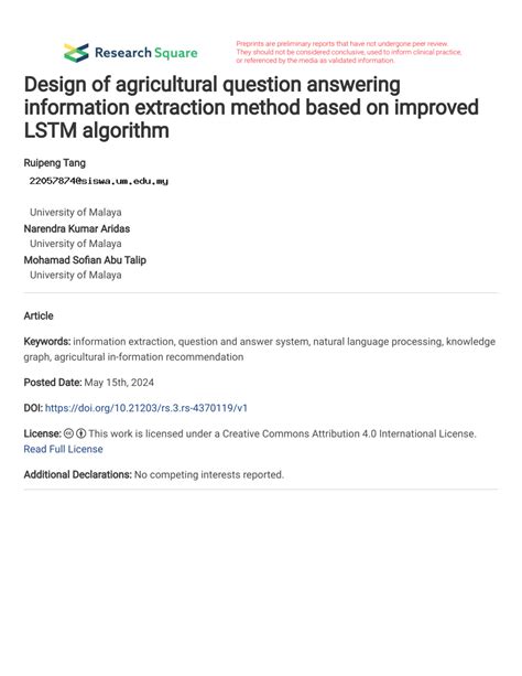 Pdf Design Of Agricultural Question Answering Information Extraction