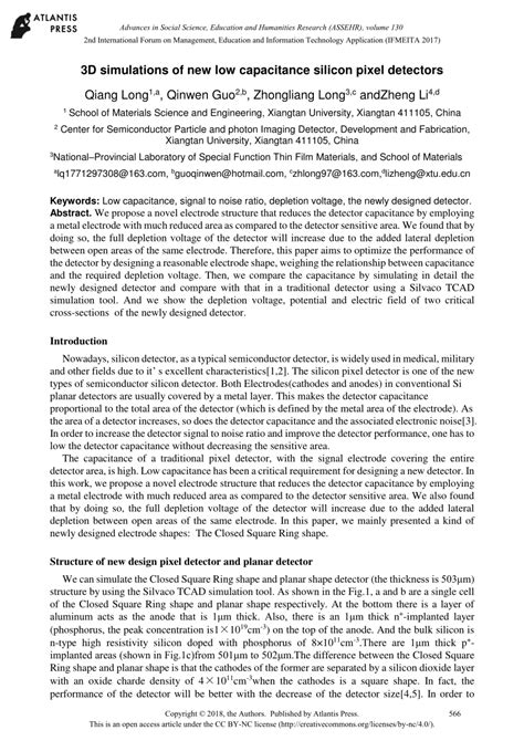 Pdf 3d Simulations Of New Low Capacitance Silicon Pixel Detectors