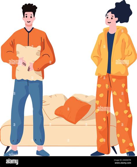 People Wearing Pajamas Flat Style Isolated On Background Stock Vector