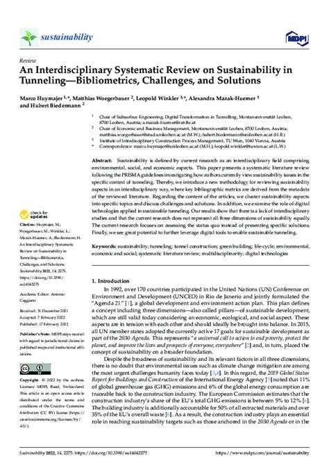 Pdf Sustainability In Tunneling A Systematic Review