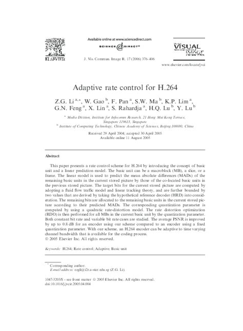 pdf adaptive rate control for h 264