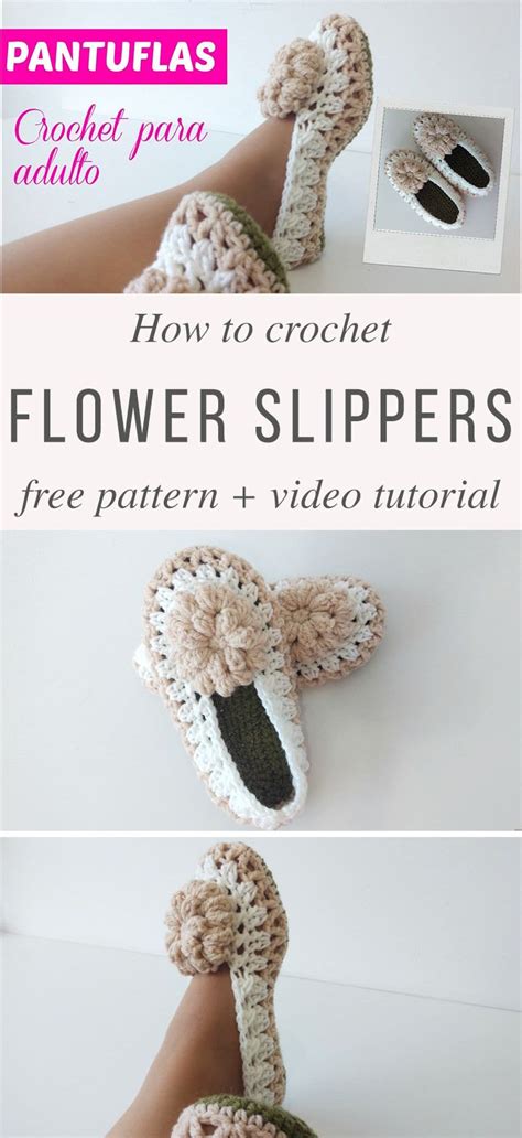 Crochet Slippers With Text Overlay That Says How To Crochet Flower Slippers