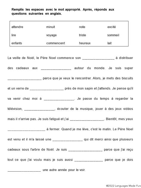 Noël French Christmas Worksheets Made By Teachers