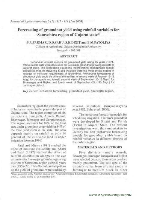 (PDF) Forecasting of groundnut yield using rainfall variable for saurashtra region of Gujarat state