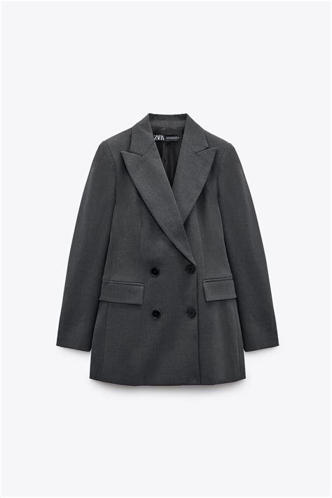Zara Lapel Collar Double Breasted Blazer In Grey — Ufo No More