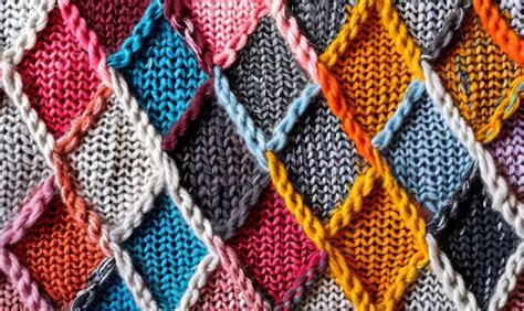 Geometric Patterns In Knitted Fabric Intricate Textures And Bold Colors
