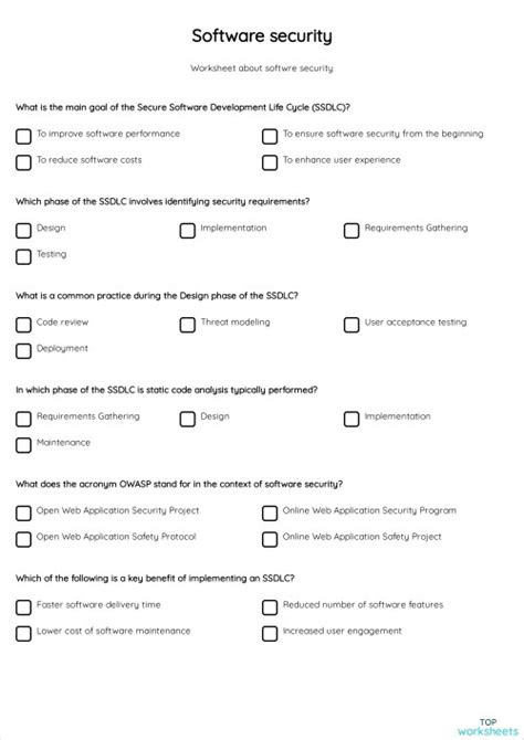 Software Security Interactive Worksheet Topworksheets
