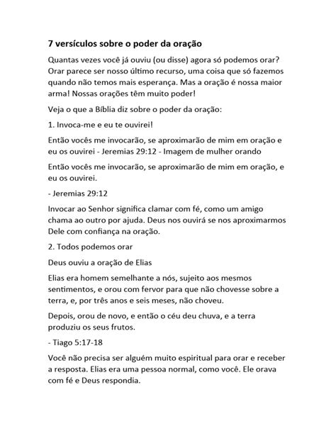 7 Versículos Sobre O Poder Da Oração Pdf Oração Elias