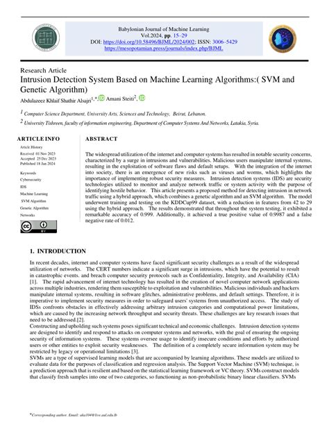 pdf intrusion detection system based on machine learning algorithms