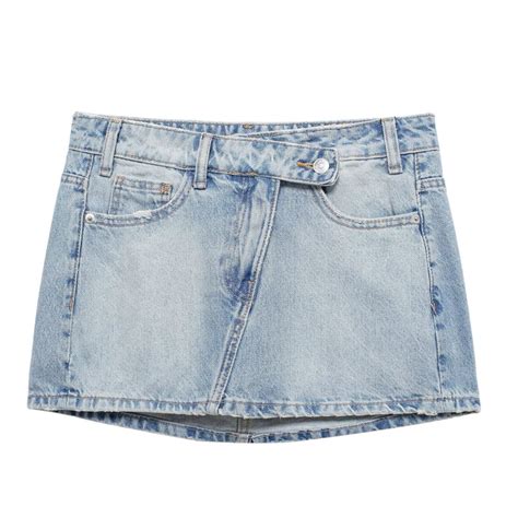 Light Wash Blue Faded Vintage Asymmetric Low Rise Denim Mini Skirt