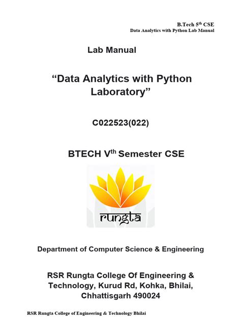 Data Analytics With Python Laboratory Lab Manual Pdf String