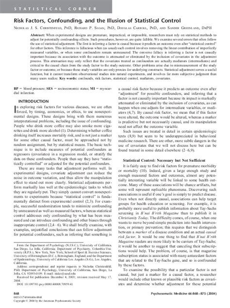 Pdf Risk Factors Confounding And The Illusion Of Statistical Control