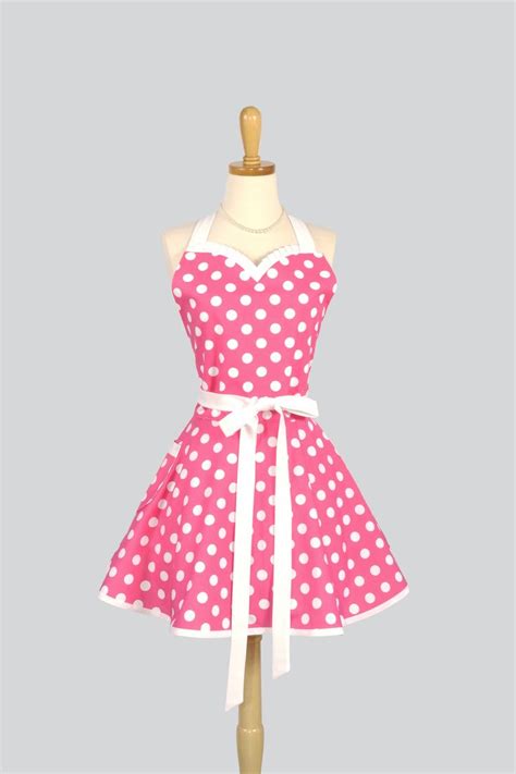 Sweetheart Apron Flirty Pink And White Polka Dot Pinup Retro Apron