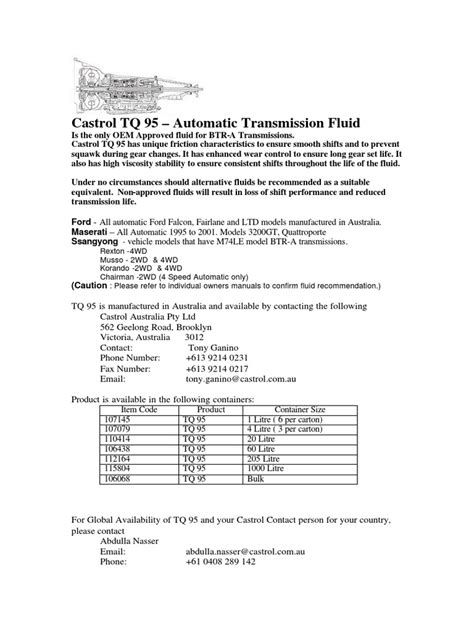 AU Castrol TQ95 | PDF