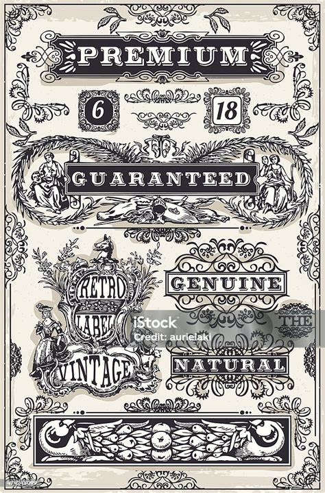 Spanduk Dan Label Grafis Bergambar Tangan Vintage Ilustrasi Stok