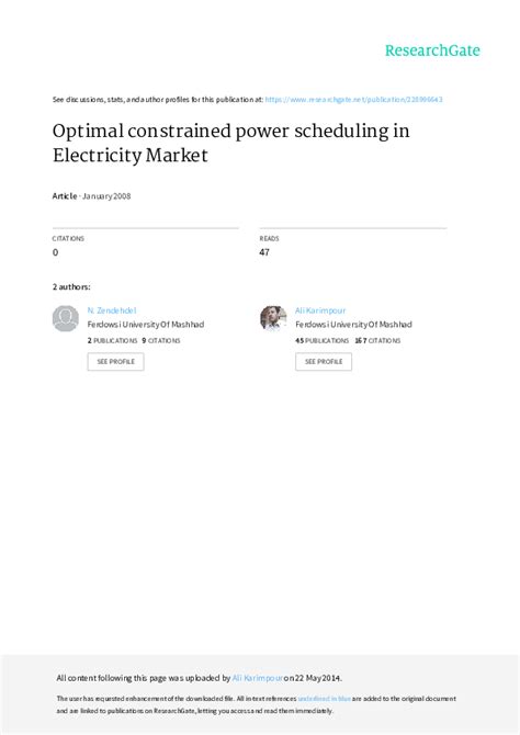 Pdf Optimal Constrained Power Scheduling In Electricity Market A Karimpour