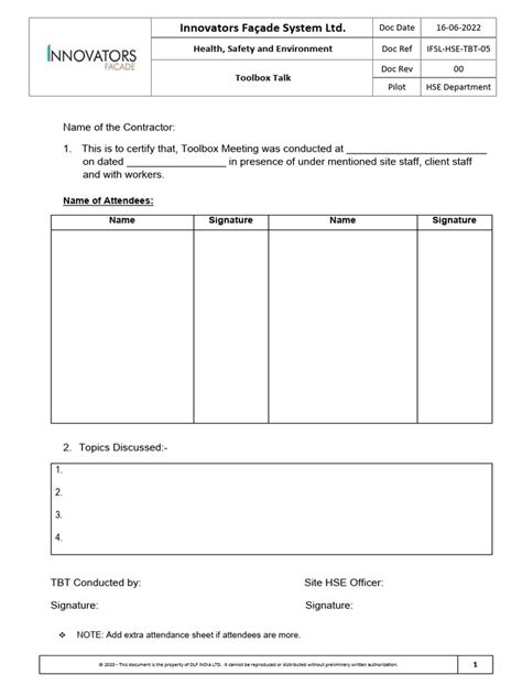 Toolbox Talk Format Hse Ctn Fmt Tbt 030 Pdf