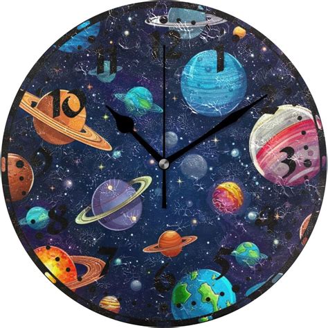 Gzhjmy Colorful Planets Wall Clock Silent Non Ticking 10 Inch Battery Operated Wall Clocks