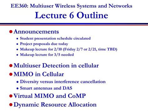 Ppt Ee360 Multiuser Wireless Systems And Networks Lecture 6 Outline