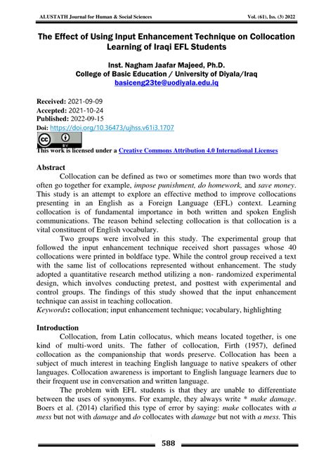 PDF The Effect Of Using Input Enhancement Technique On Collocation Learning Of Iraqi EFL Students