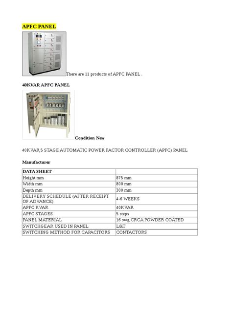 Apfc Panel Pdf Electrical Engineering Manufactured Goods