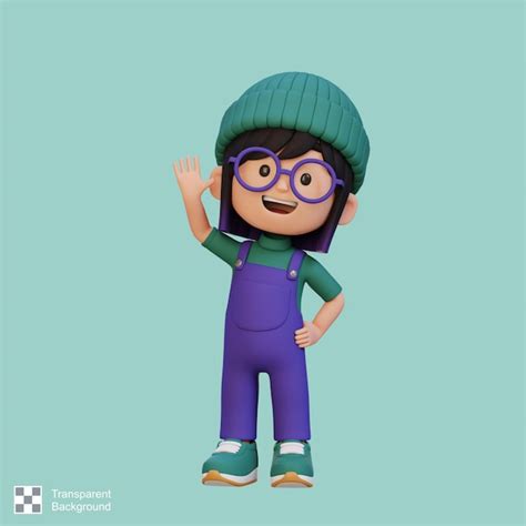 Premium Psd 3d Girl Character Waving Hand With Cute Happy Face