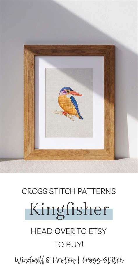 Kingfisher Cross Stitch Pattern Modern Counted Cross Stitch Pygmy Kingfisher Bird Cross Stitch