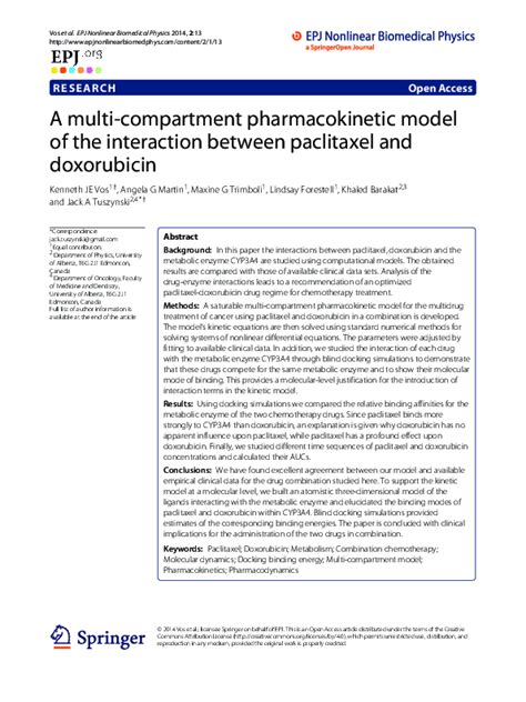Pdf A Multi Compartment Pharmacokinetic Model Of The Interaction