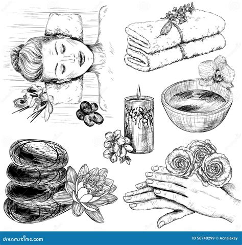 Croquis De Beauté Et Densemble De Soins De Santé Illustration De