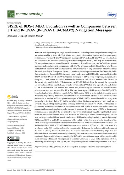 PDF SISRE Of BDS 3 MEO Evolution As Well As Comparison Between D1