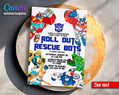 Transformers, Rescue Bots customizable invite template boy | instant download | Share or Print ...
