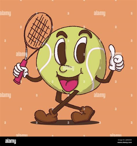 Illustration Vectorielle De La Mascotte De Marche De Balle De Tennis Avec Visage Pour Les Logos