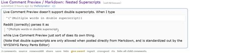 live comment preview markdown nested superscripts r resissues
