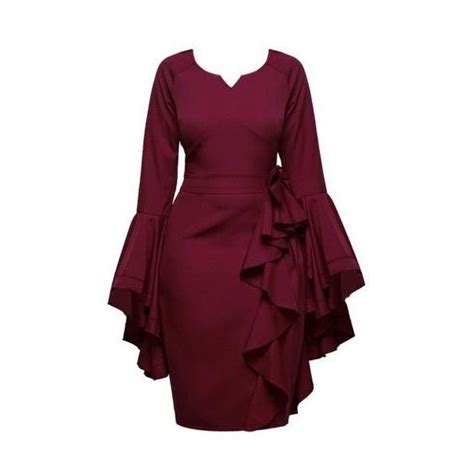 A Bell Sleeve Embellished Burgundy Dress Liked On Polyvore Featuring