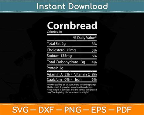 Cornbread Nutrition Facts Funny Thanksgiving Food Svg Png Dxf File