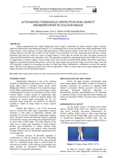 Pdf Automated Threshold Detection For Object Segmentation In Colour Image