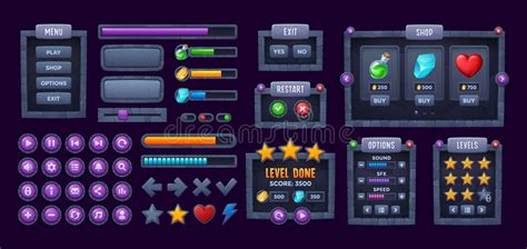 Stone Game Interface Buttons Menu Panels Or Bars Stock Illustration Illustration Of Button
