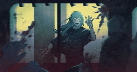 Mim Mimya0600 Mahito Jujutsu Kaisen Jujutsu Kaisen Highres Blue Hair Closed Eyes Long