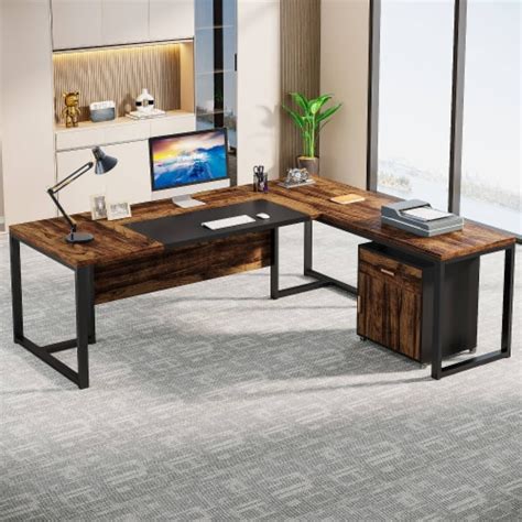 Tribesigns 708 L Shaped Desk Large Executive Desk With Mobile File