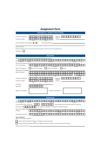 Free 51 Assignment Forms In Pdf Ms Word Xls