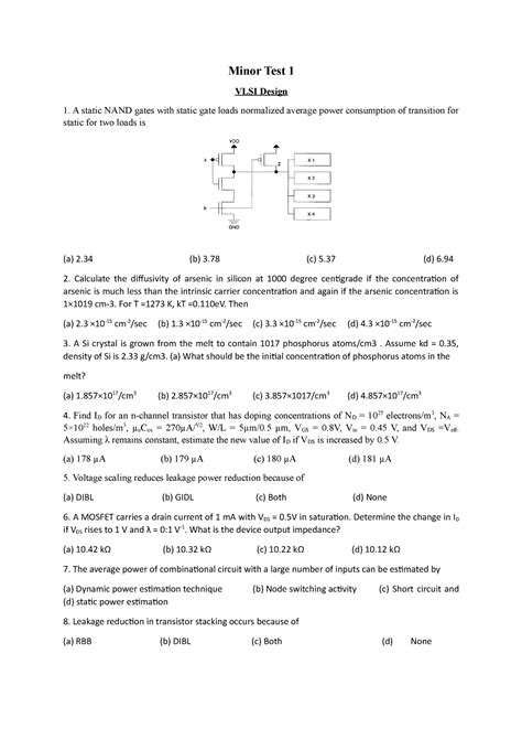 Ece Vlsi Practice Questions Chapter 1 Minor Test 1 Vlsi Design 1 A