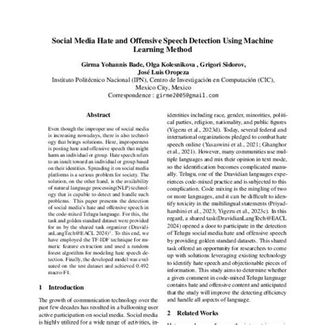 social media hate and offensive speech detection using machine learning