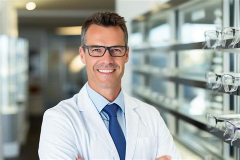 Premium Ai Image Portrait Confident Male Optometrist In Optometry Center