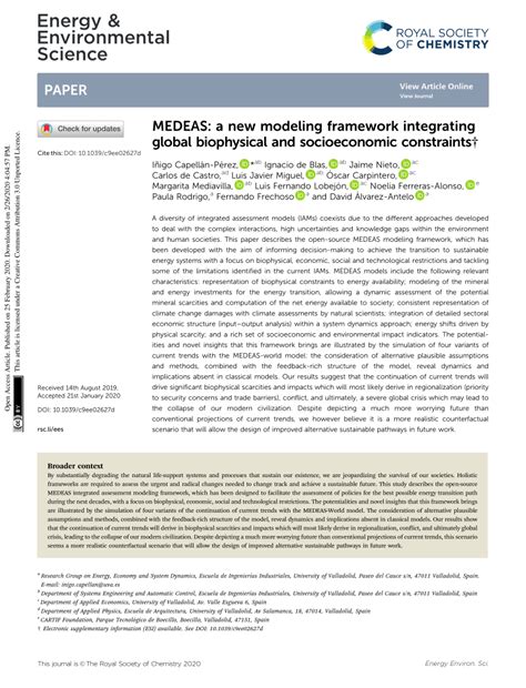 Pdf Medeas A New Modeling Framework Integrating Global Biophysical And Socioeconomic Constraints