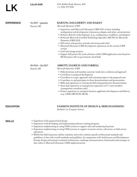 Microsoft Dynamics Crm Resume Samples Velvet Jobs