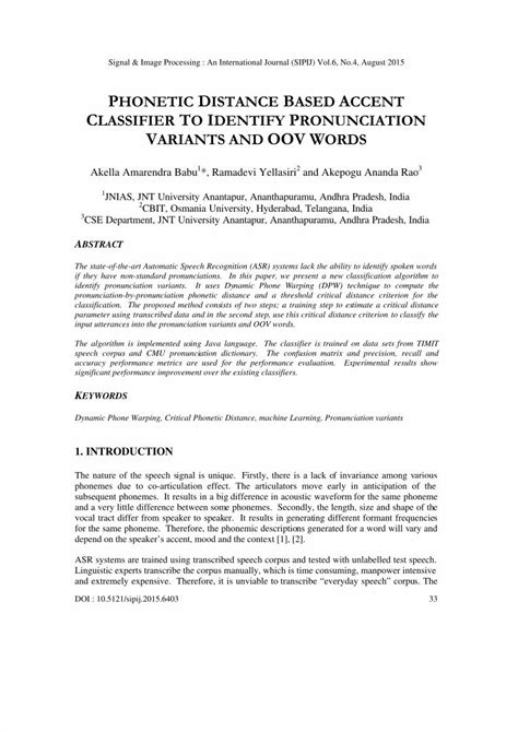 Pdf Phonetic Distance Based Accent Classifier To Identify Pronunciation Variants And Oov Words