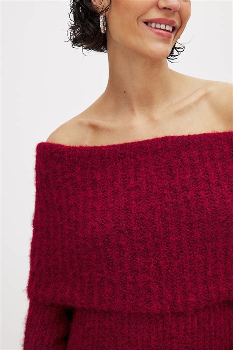 Knitted Off Shoulder Mini Dress Red Na Kd