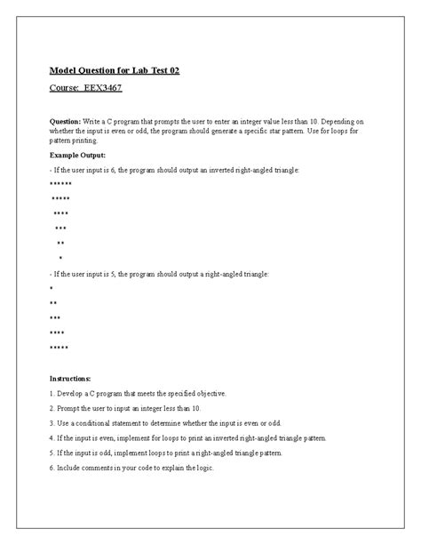 Modal Paper Model Question For Lab Test 02 Course Eex Question