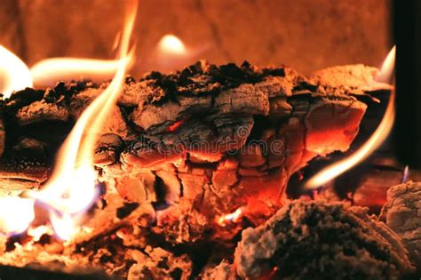 Close Up Photo Of A Burning Log In A Log Burner Stock Image Image Of